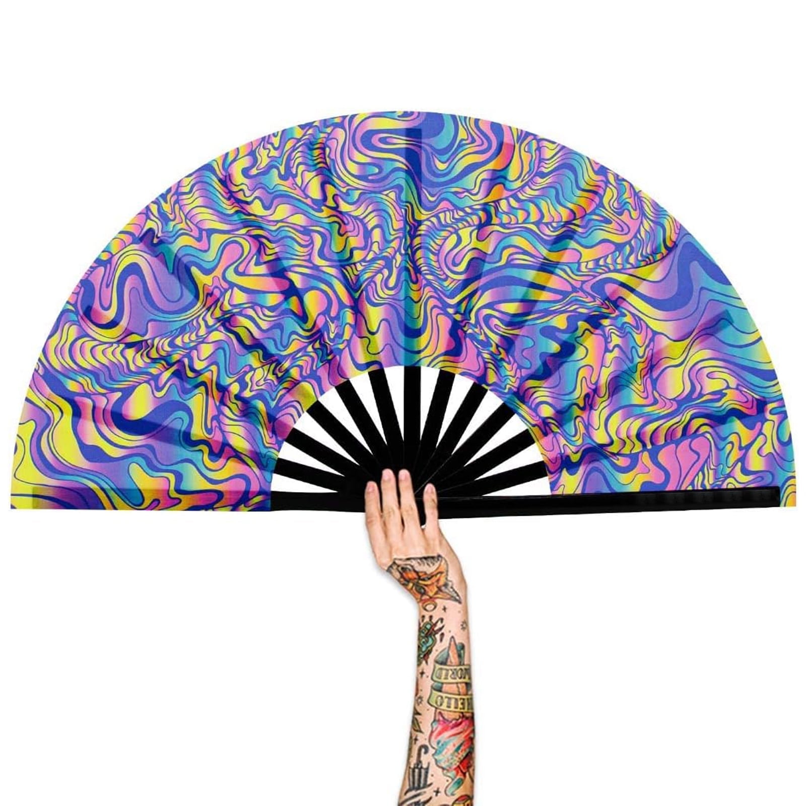 AMQTSLM Hand Fan, UV Glow Large Rave Bamboo Folding Hand Fans for Women ...