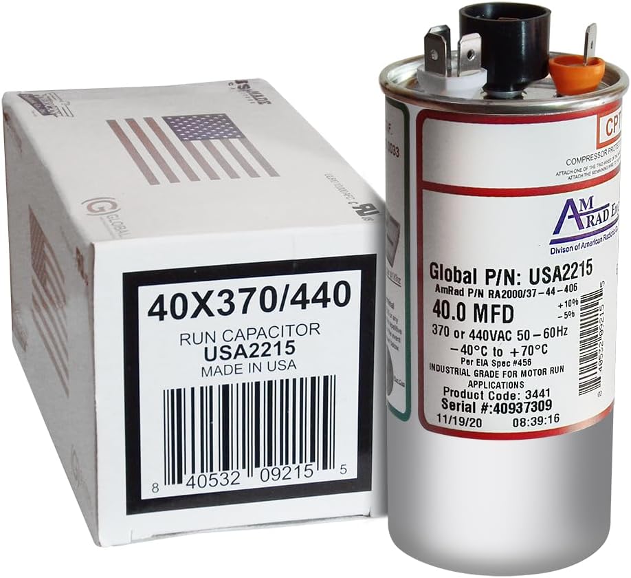 AMRAD ENGINEERING USA2215 Series Round USA-Made Motor Run Capacitor, 40 ...