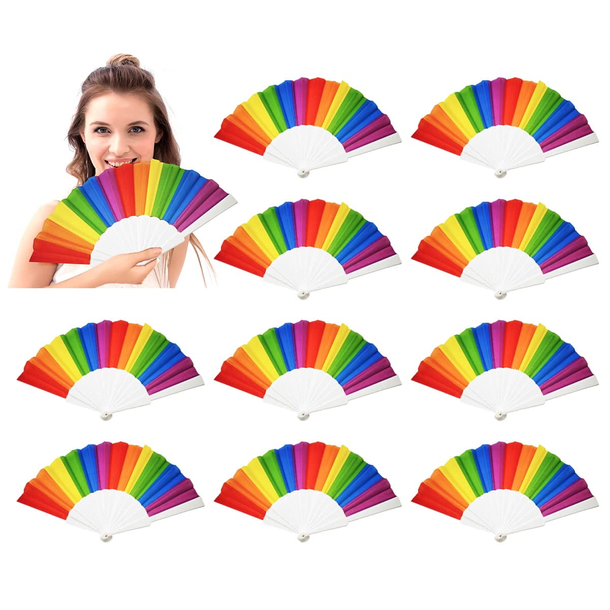 AMS 12pcs Rainbow FEV6 Hand Fans, Pride Folding Hand Fan, Colorful Hand ...