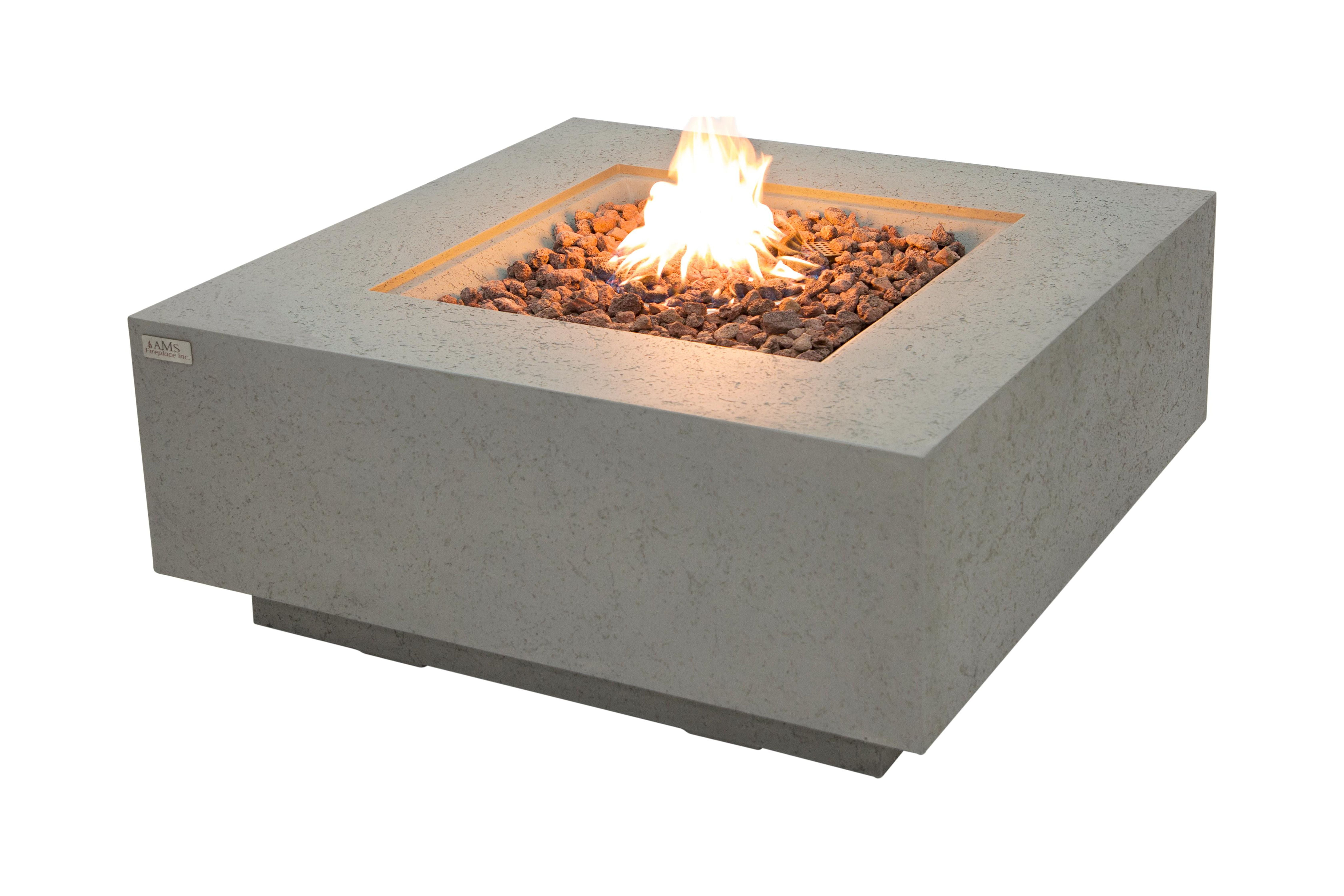 AMS Fireplace Brooklyn Square 40” Fire Pit Table - Propane - Light Gray ...