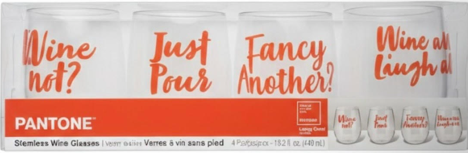 AMSCAN - Pantone Stemless Wine Glasses Set of 4 "Wine Not?" "Just Pour ...