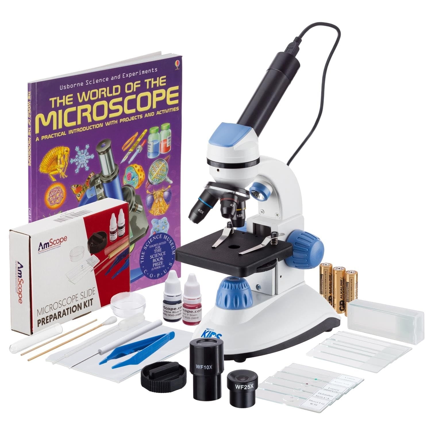 AMSCOPE-KIDS Dual Illumination Portable Microscope Kit + Digital Camera ...