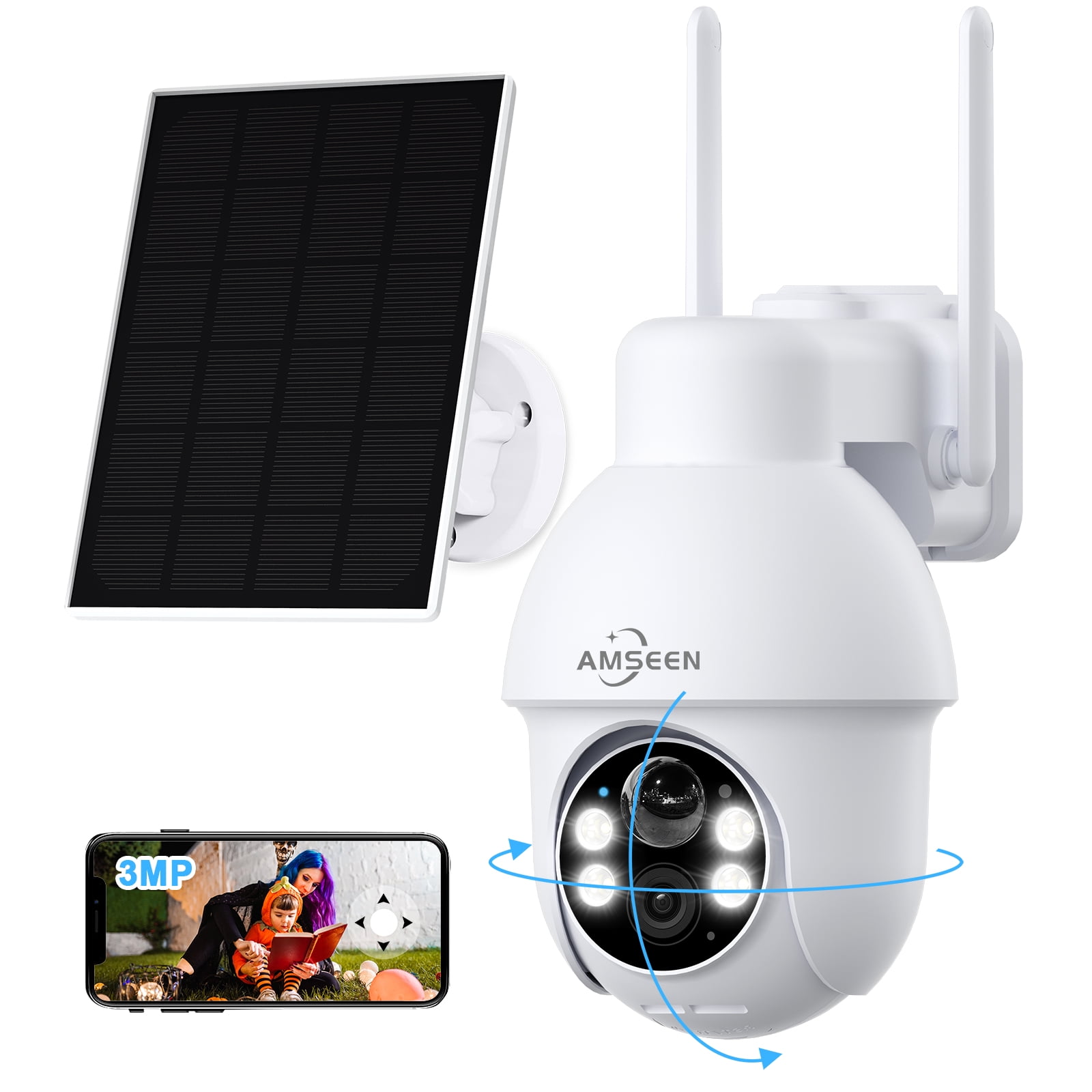 AMSEEN 2K Security Camera Wireless Outdoor with 360° View, Solar ...