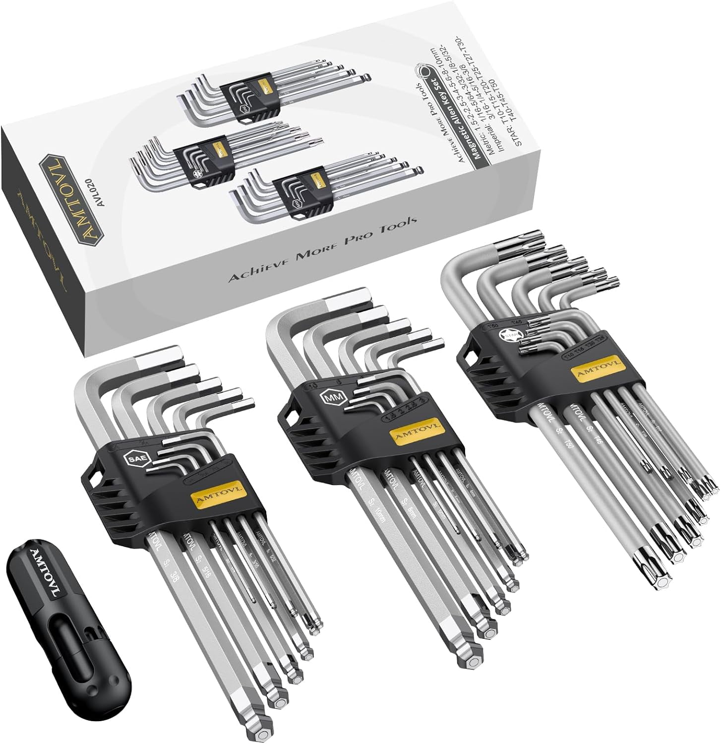 AMTOVL Hex Key Set, Magnetic Allen Wrench Set, S2 Steel SAE Metric ...