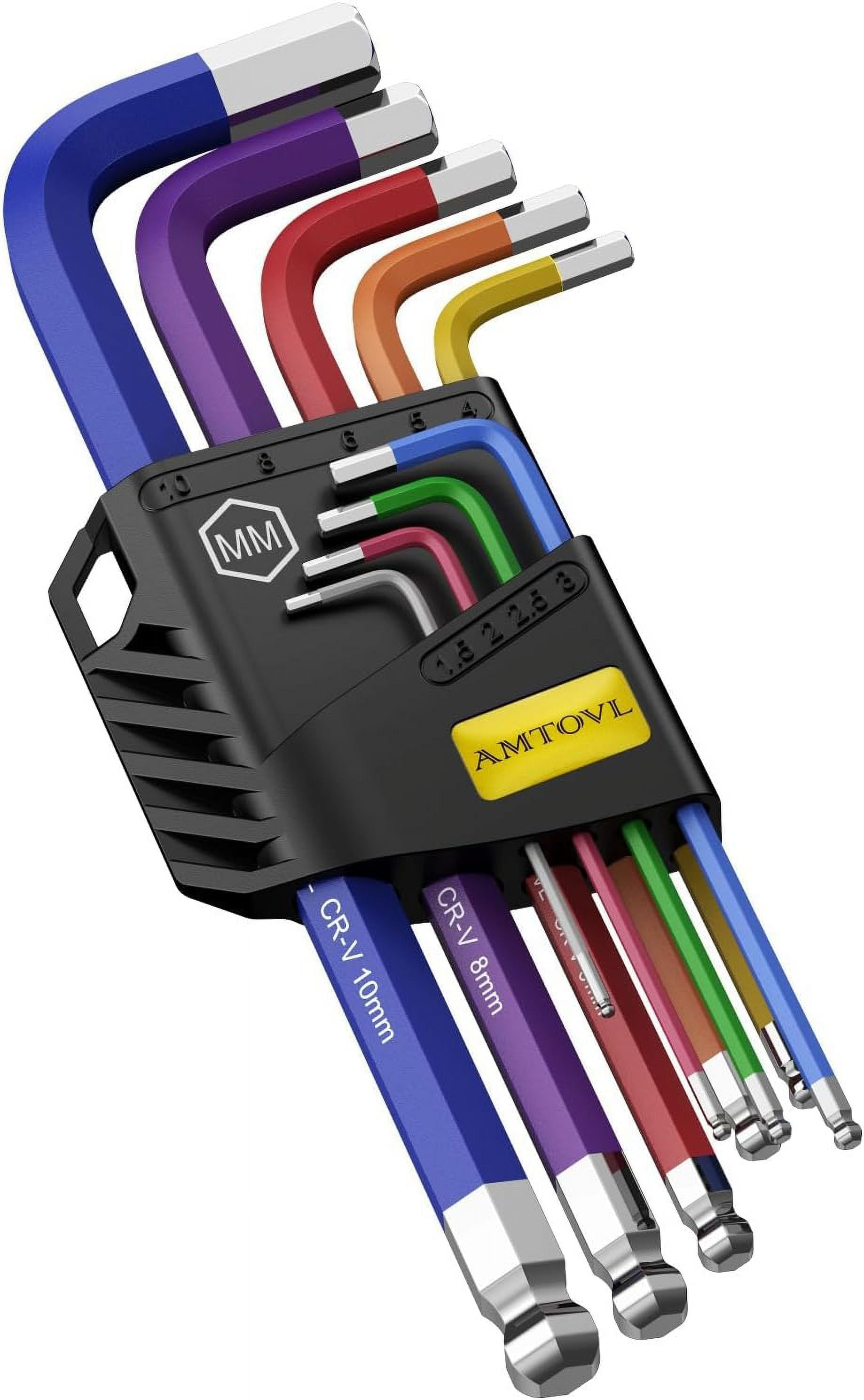 AMTOVL Metric Hex Key Set - 9PCS Ball End Wrenches (1.5-10mm), Color ...