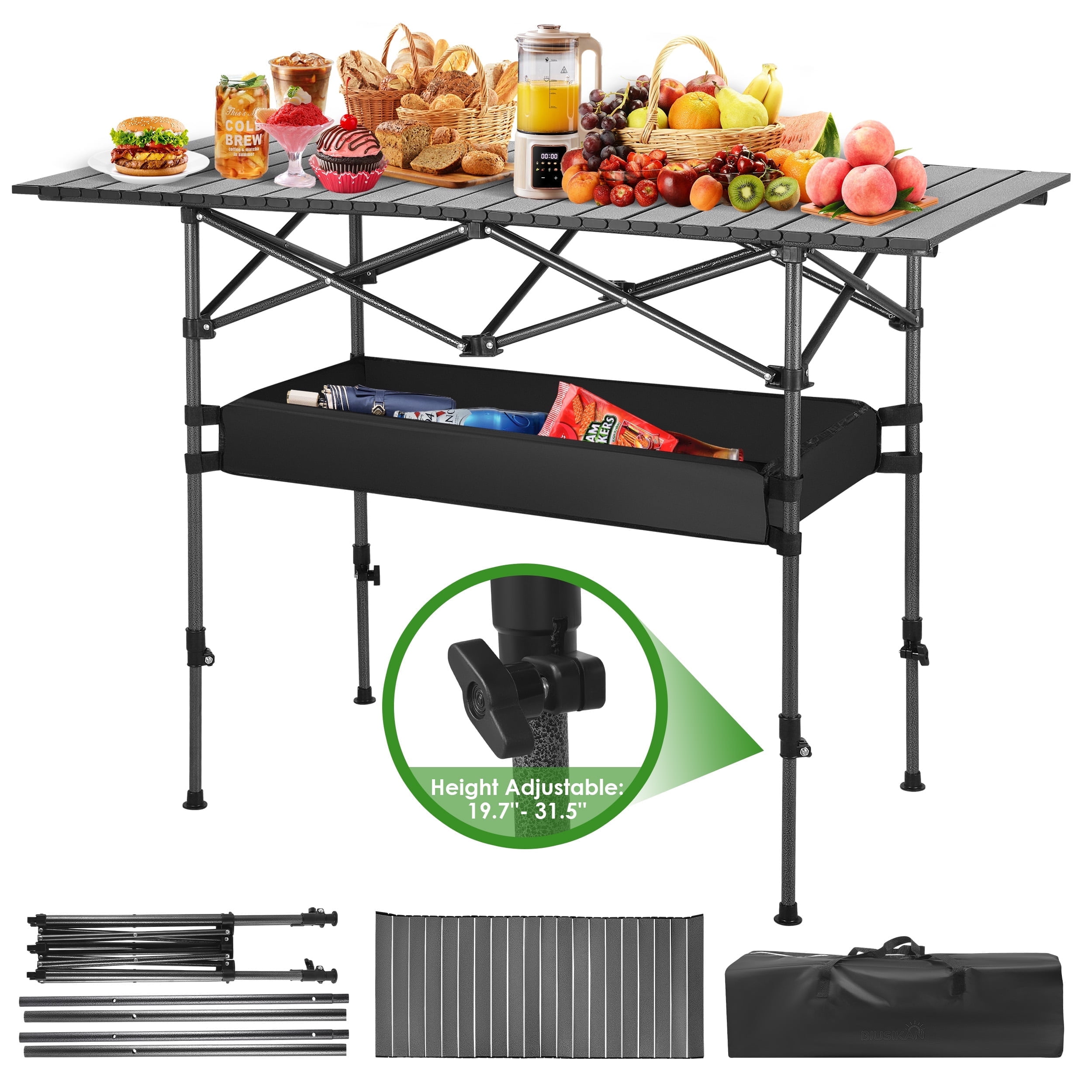 AMTPM Folding Camping Table Adjustable Height, Lightweight 0.5mm Steel ...