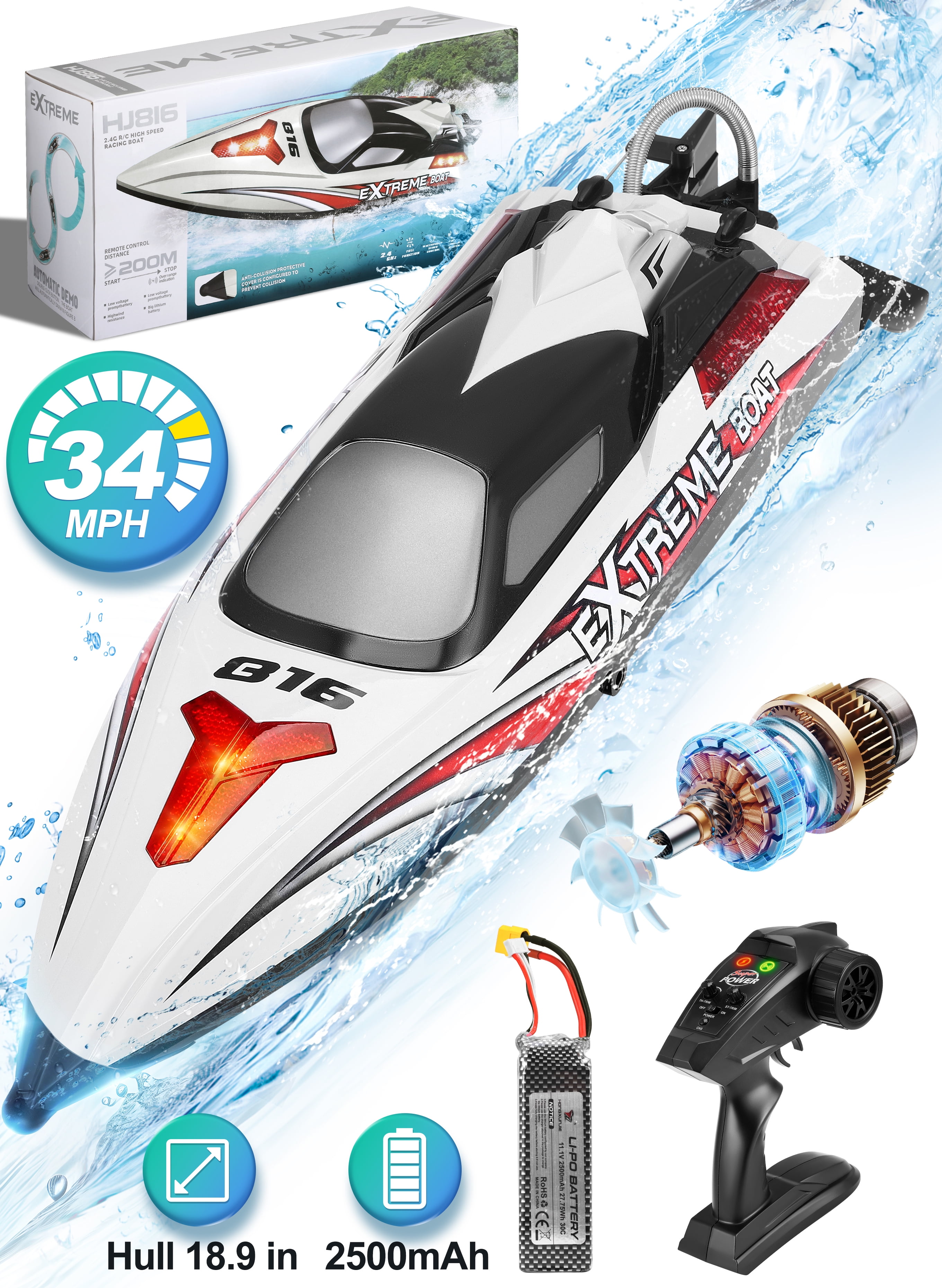 AMTPM Brushless RC Boat, 34+ mph Remote Control Boat for Adults and ...