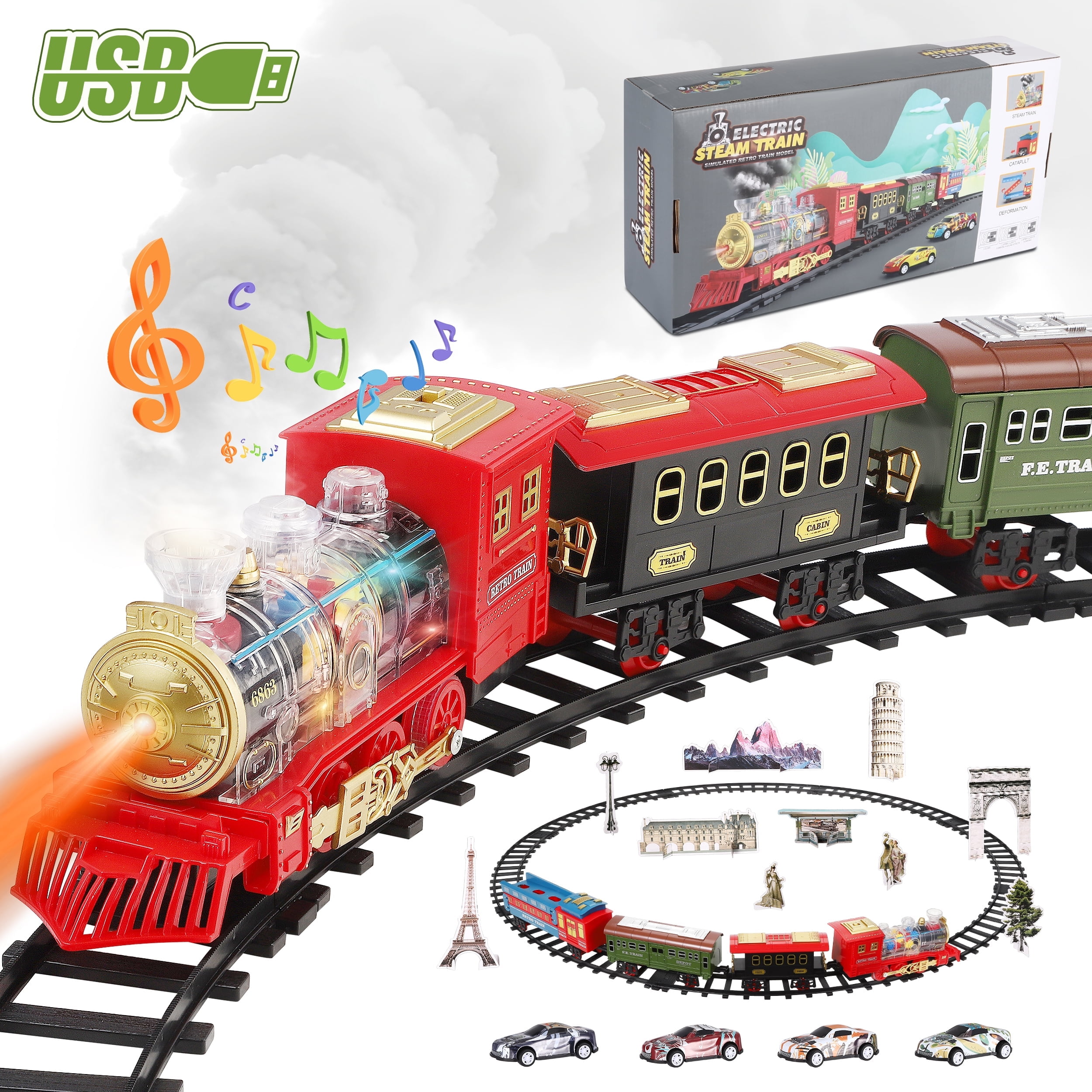 AMTPM Train Set Toys for Kids with Smoke Colorful Lights and Sound ...