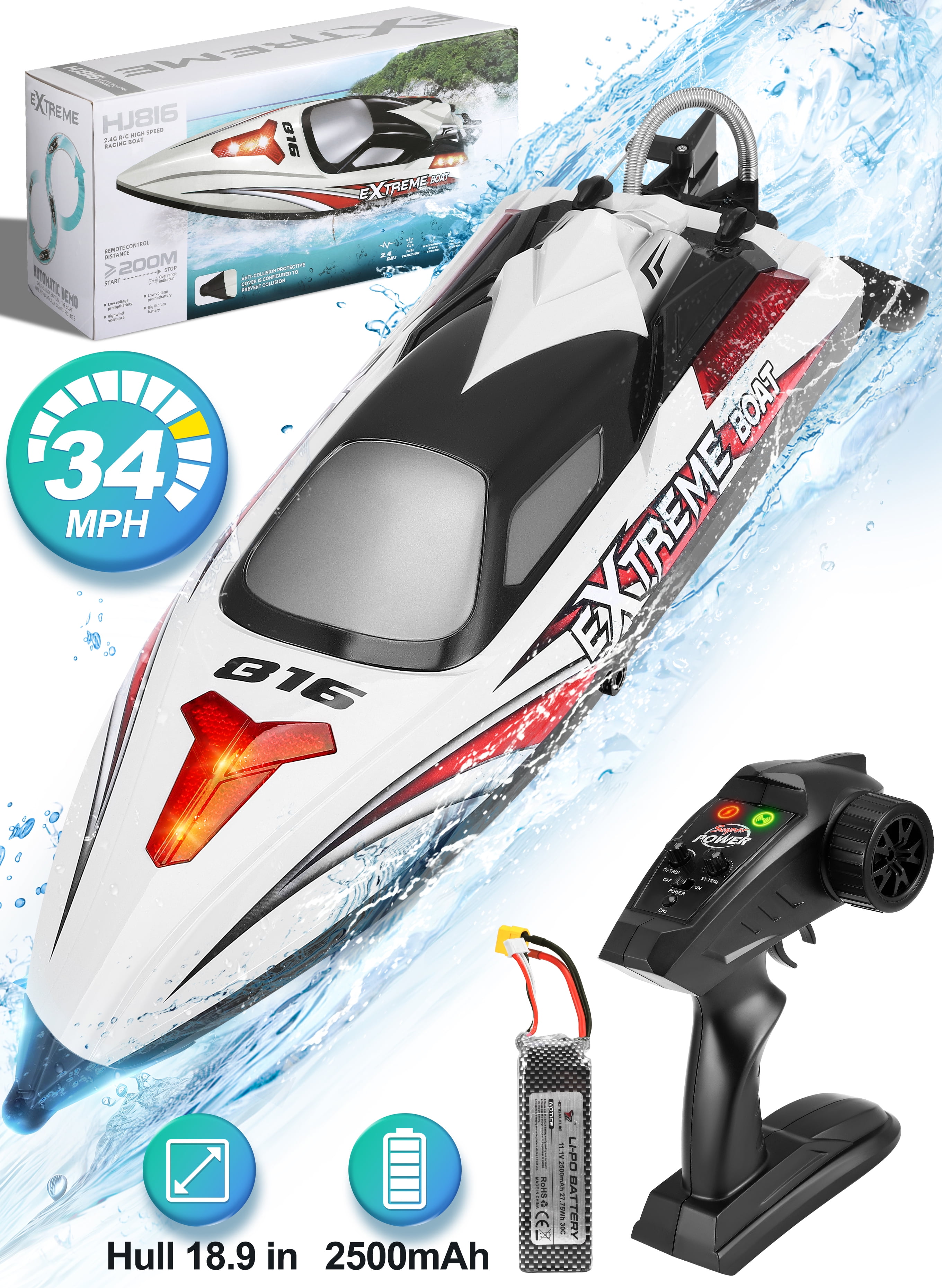 AMTPM Remote Control Boats,18 inch Large RC Boat for Adults and Kids,34 ...