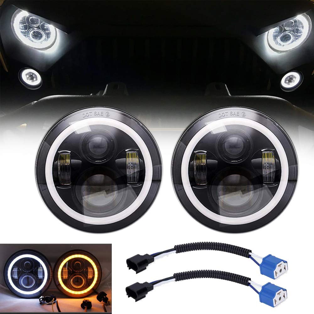 AMUNIESUN Pair 7" Round RRF12 LED Projection Headlights Halo Ring White ...