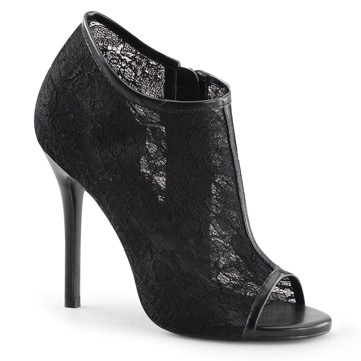 5" Heel, Open Toe Bootie W/ Lace Overlay - Blk Lace-Mesh, 13 - Walmart.com
