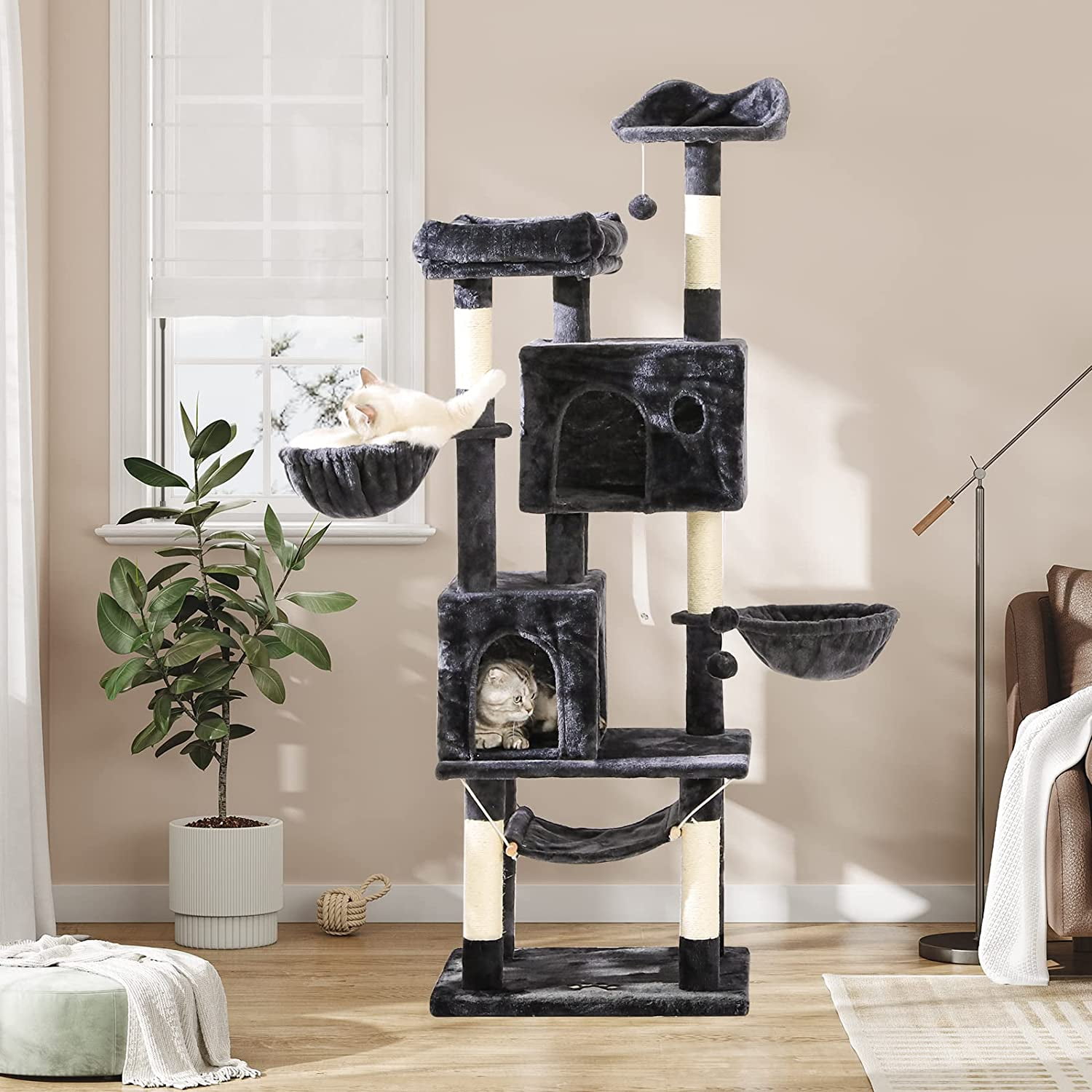 AMUZER 67" Cat Tree House for Large Cats with 2 Large Condos Platform ...