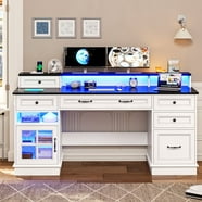 Bestier Farmhouse Executive Desk with Drawers, 59" Wood Computer Desk ...