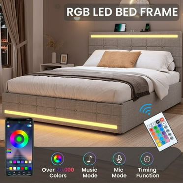 AMUZER Queen Bed Frame with Adjustable LED Lights Headboard and ...