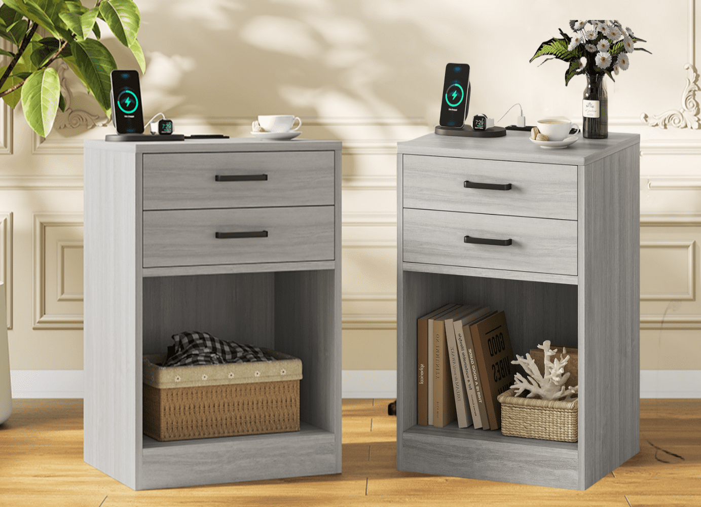 AMUZER Bedside Outlets Pair: Set of 2 Nightstand with Charging Station ...