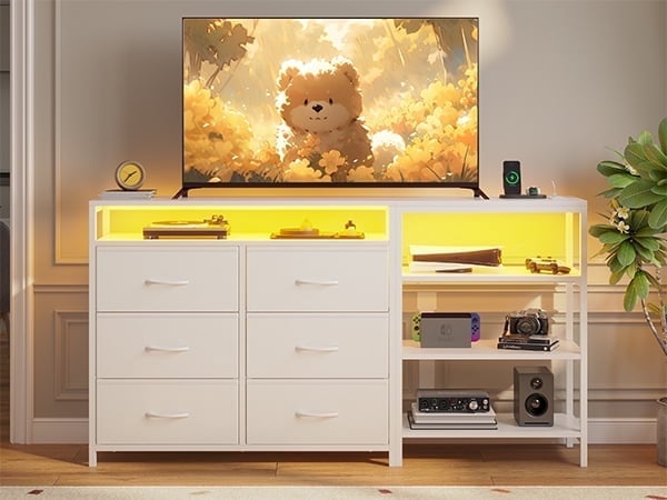 AMUZER White L Shaped Corner TV Stand for 60 Inch TV ,Dresser for ...