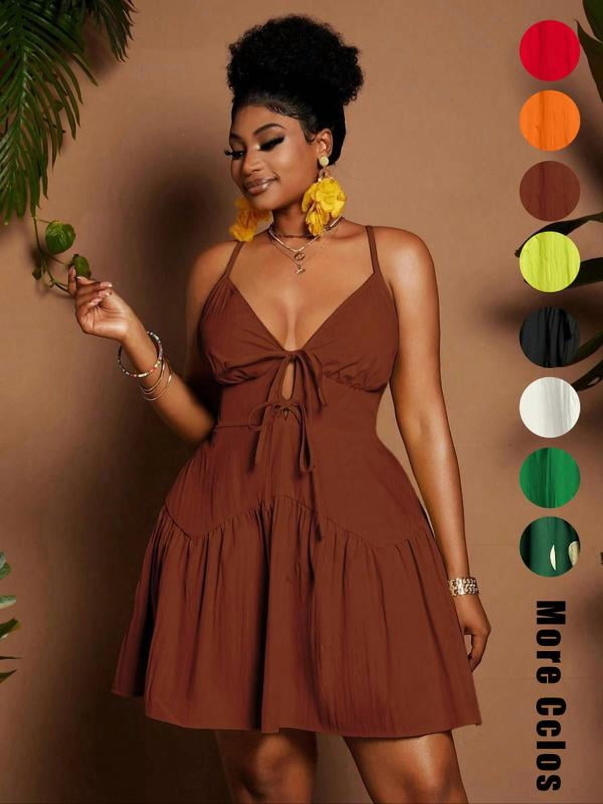 [ AMVIC ] 【Plus Size】 Solid Backless Cami Dress, Casual Fashion Casual ...