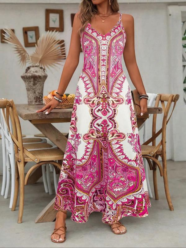[ AMVIC ] Women's Floral Print Dress, Boho Sleeveless Spaghetti Strap ...