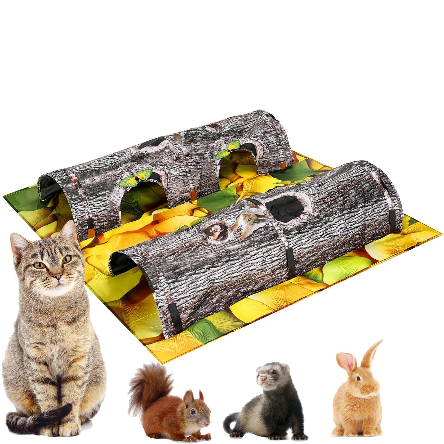 AMYESE Pet Activity Tunnels - Interactive Tree Trunk Cat Play Tunnel ...