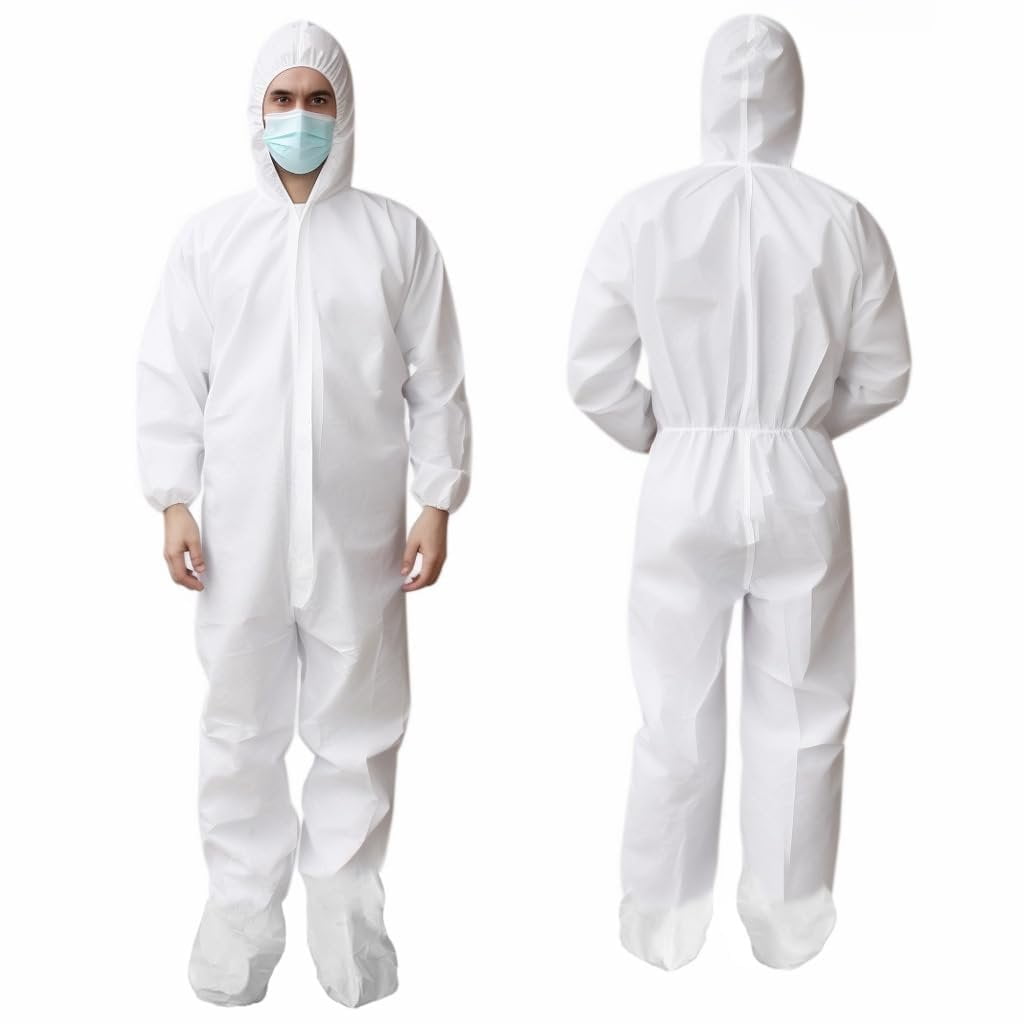White Disposable Coveralls for Men & Women, X-large. Pack of 5 ...