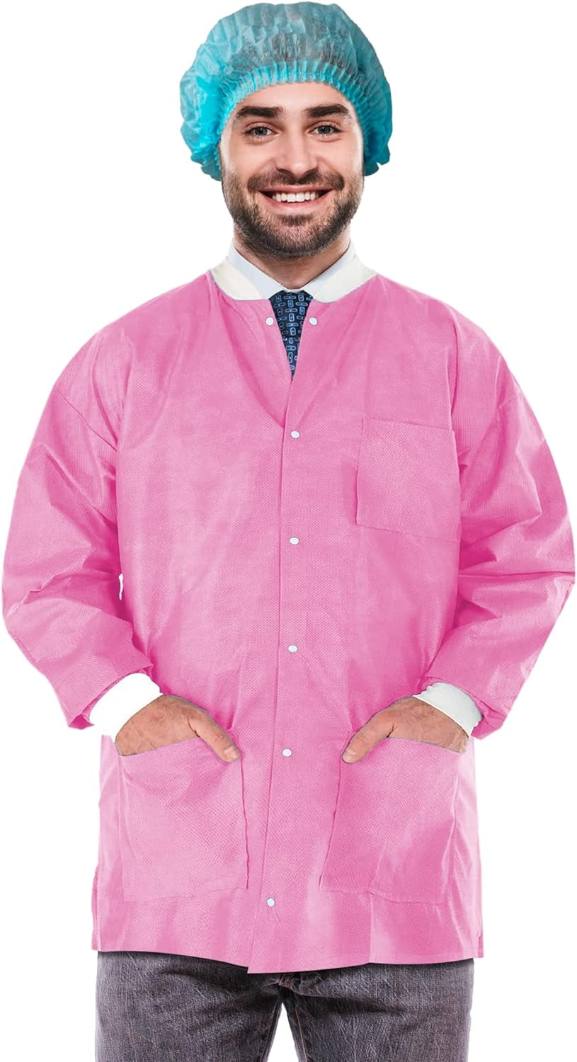 AMZ Supply Disposable Lab Jackets, 31" Long Pink Hip Length Work Gowns ...