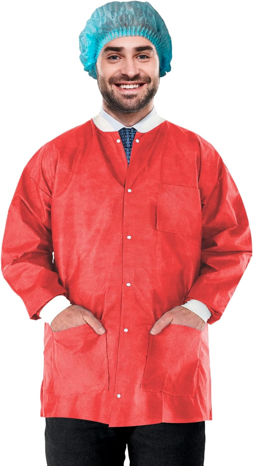 AMZ Supply Disposable Lab Jackets, 31" Long Red Hip Length Work Gowns ...