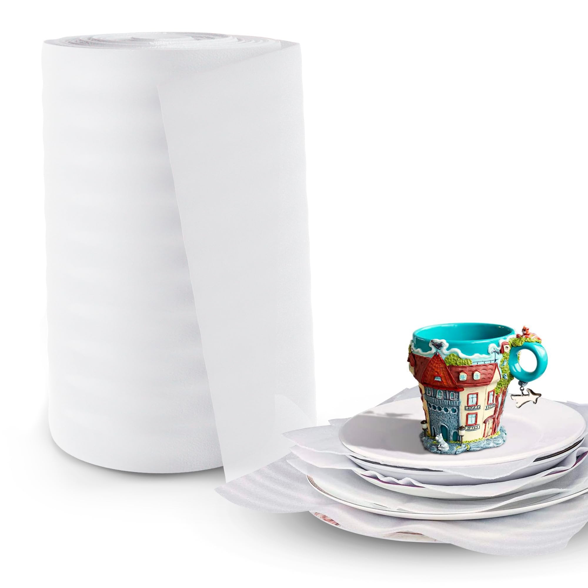 White Foam Wrap Roll - 12 Inch x 60 Feet. Reusable Packing Foam Roll ...