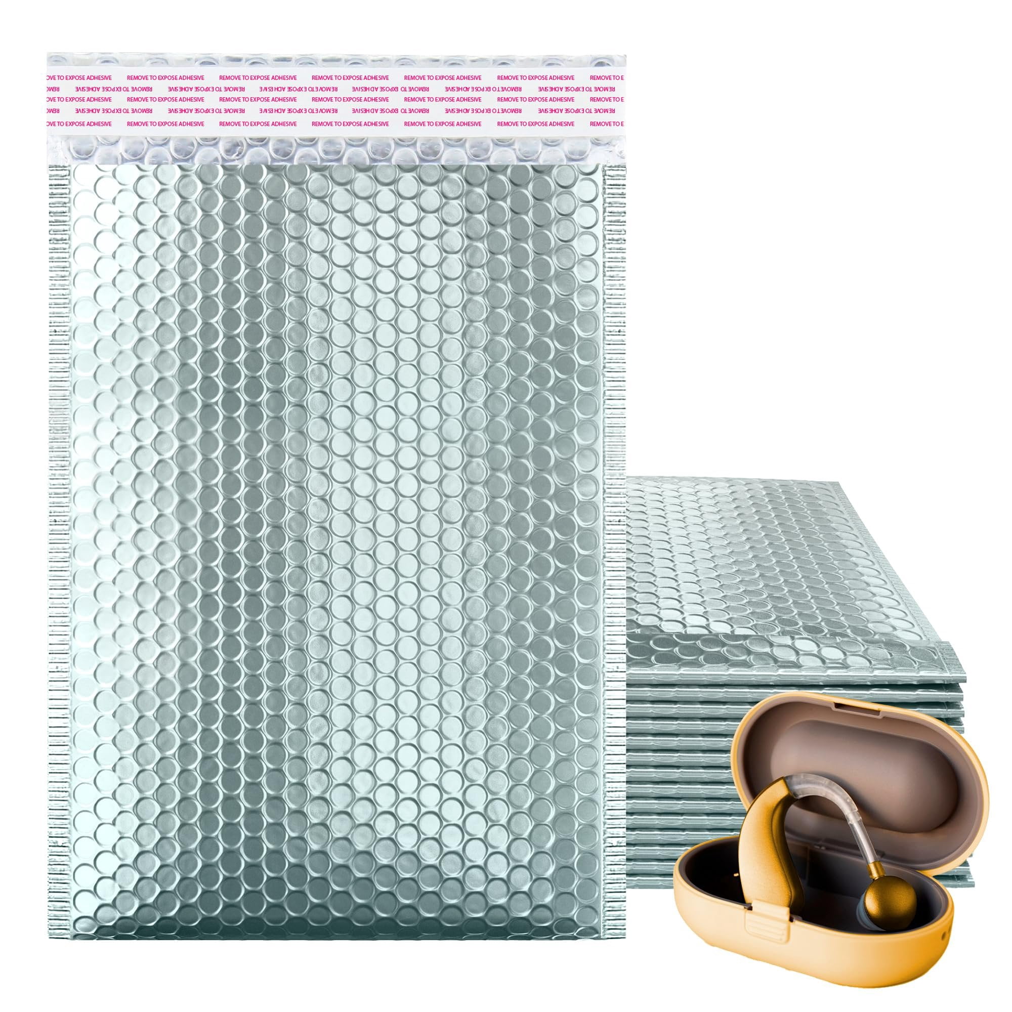 Ice Blue Metallic Bubble Mailers, 9.5 x 13.5 Inches. Pack of 10 ...