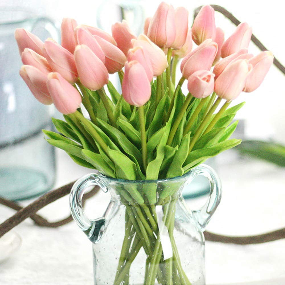 AMZALI Artificial Flowers Real Touch Mini PU Tulips Bouquet Fake Tulips ...