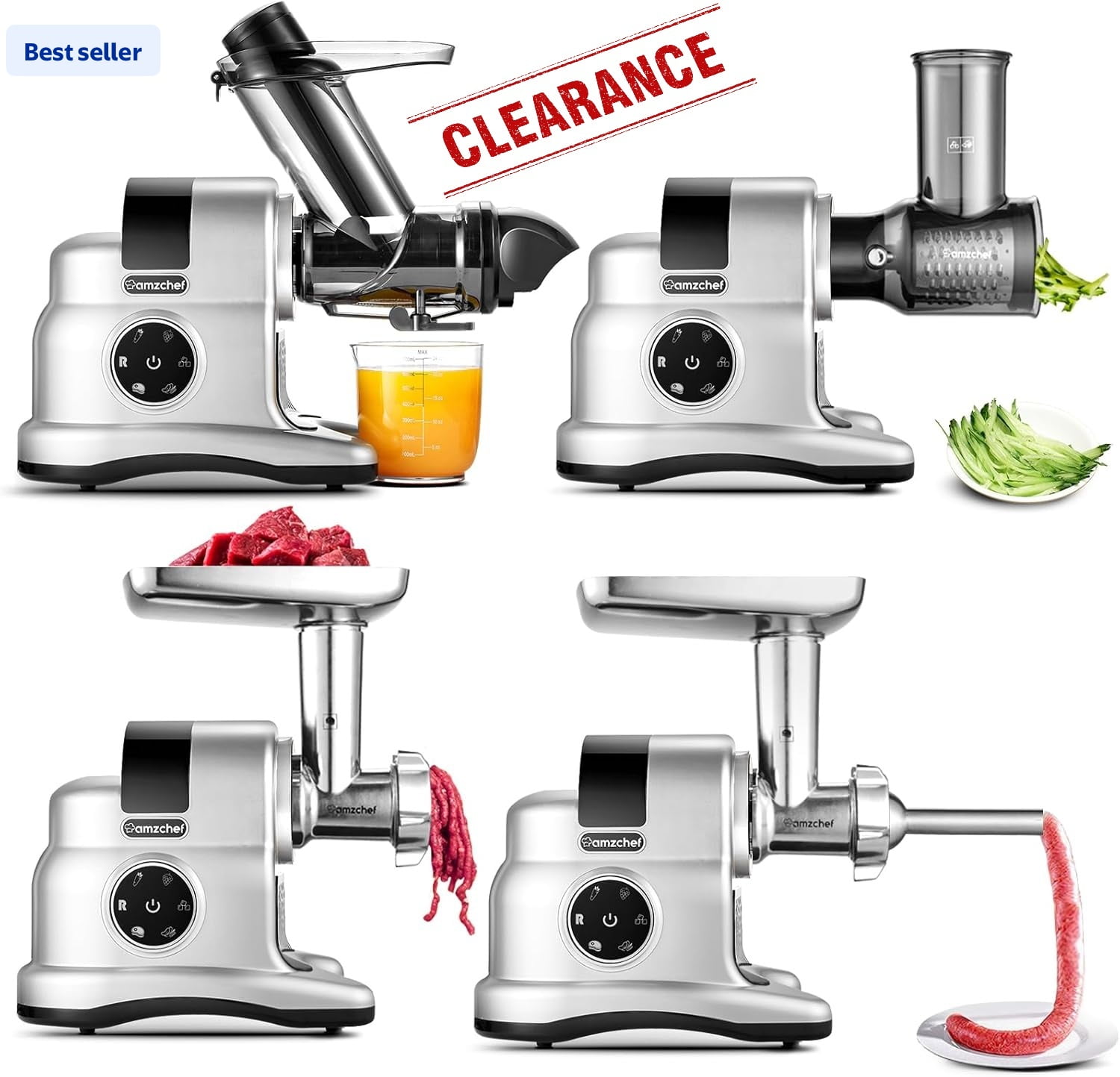 Amzchef 2-Speed Masticating Juicer, Vegetable Extractor with Meat ...