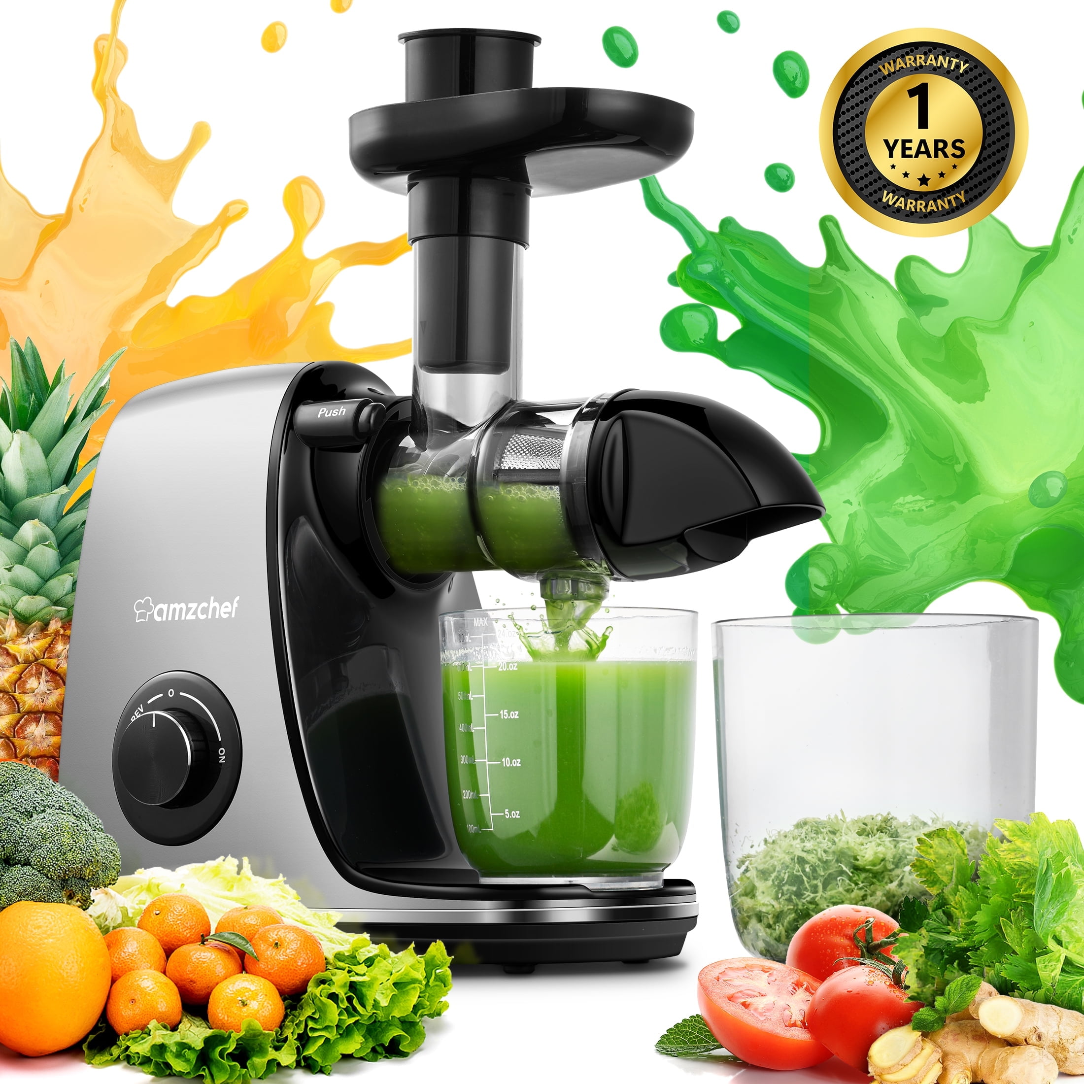 AMZCHEF Electric Slow Cold Press Juicer, Stainless Steel Masticating ...