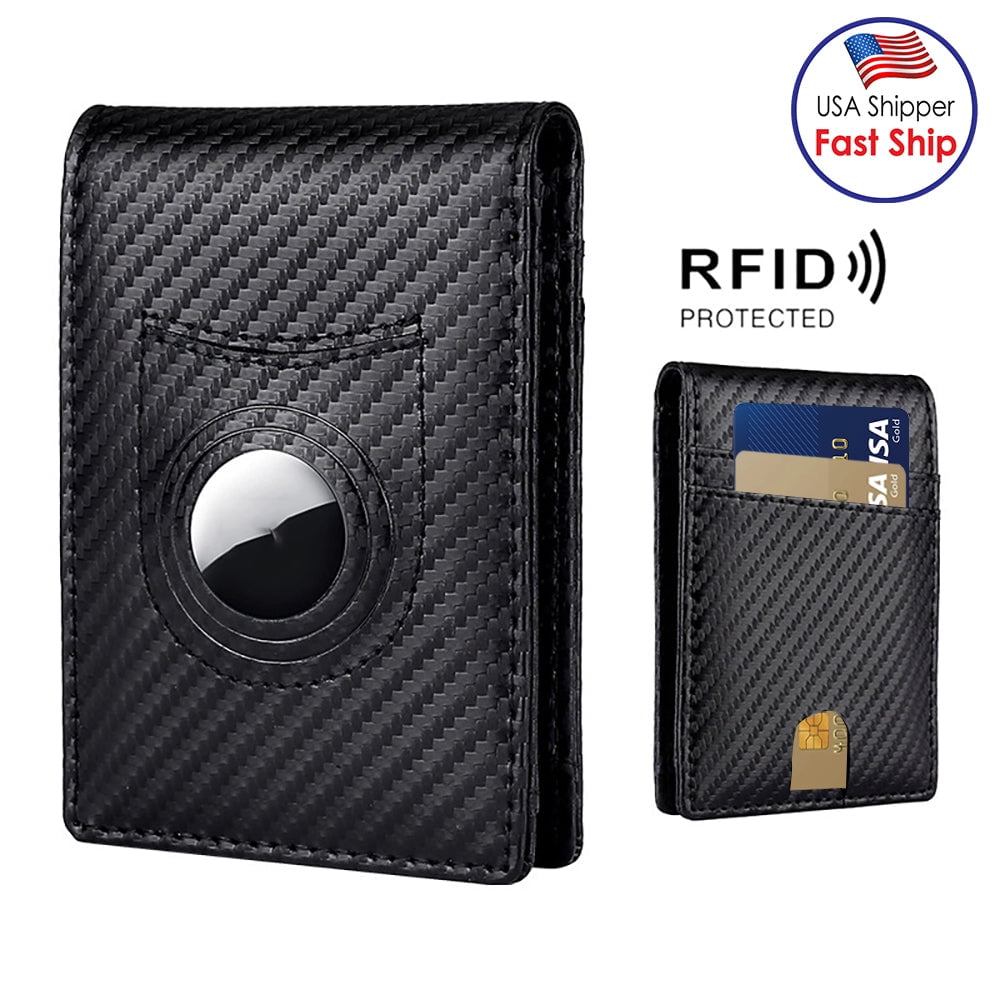 AMZER RFID Leather Wallet and Credit Card Holder for Use With AirTag ...