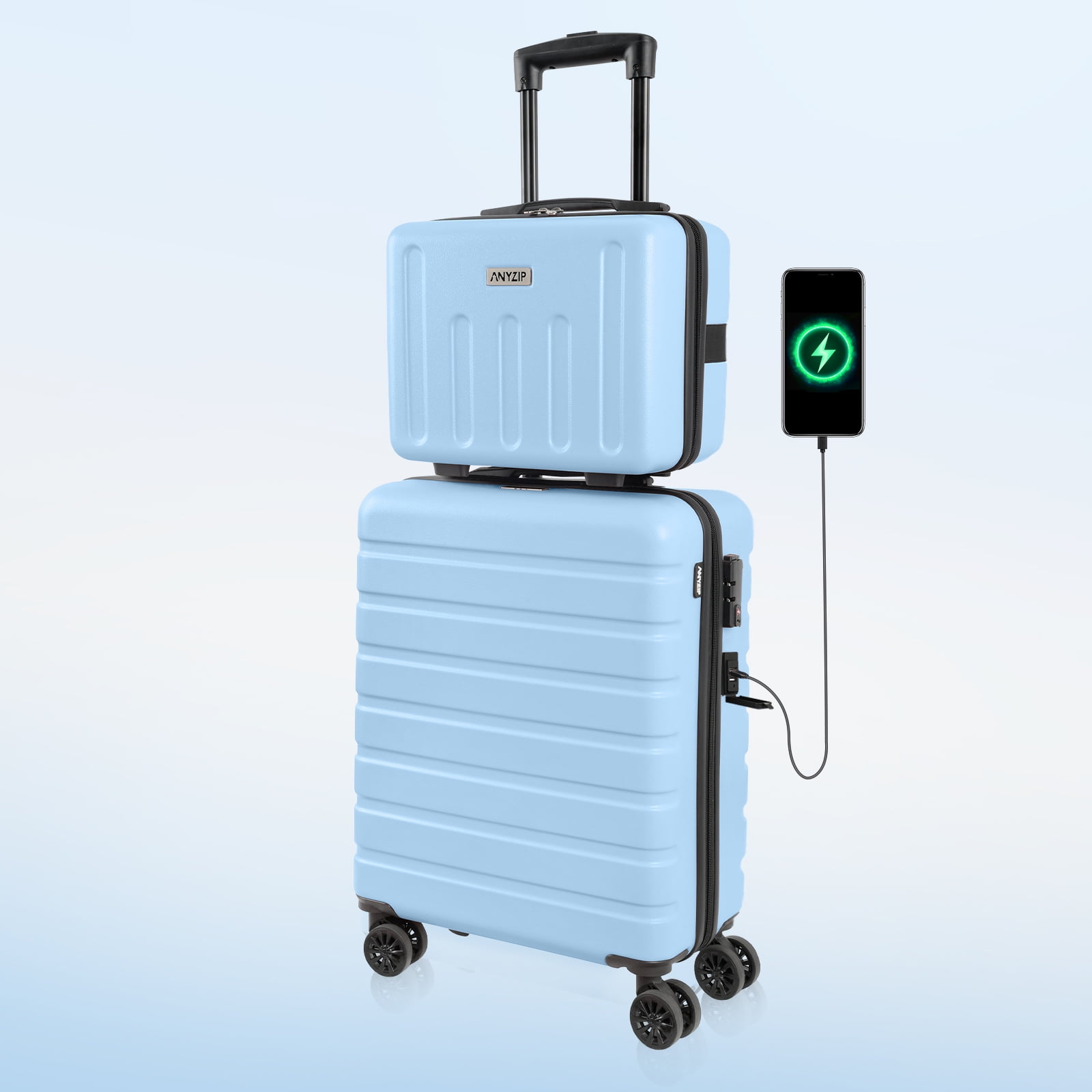 AMZFUN Large Hard Luggage Set, 21 Inch Carry On with 14 Inch Case, TSA ...