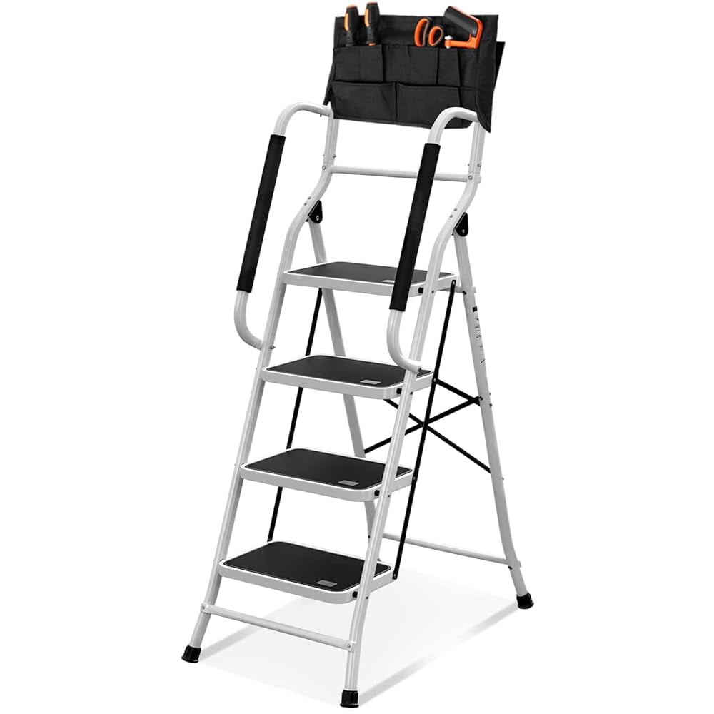 AMZFUN 4 Step Ladder, Lightweight Step Stool With Non Slip Treads And ...