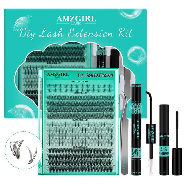 AMZGIRL LASH Diy Lash Kit 348 Clusters Lashes Bottom Lash+Fishtail Fan+ ...