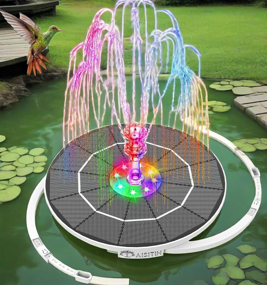 AMZtime 6.5W Solar Fountain Pump with Colorful LED Lights & 3000mAh ...