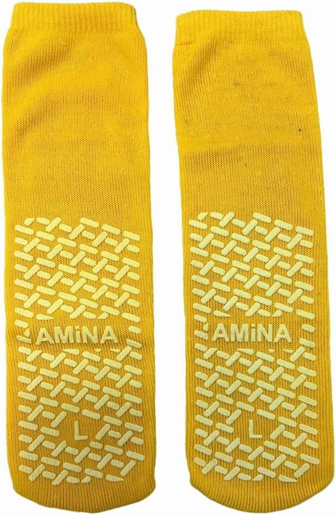 AMiNA L Hospital Socks for Men & Women, Bright Yellow Non-Slip Grippy ...