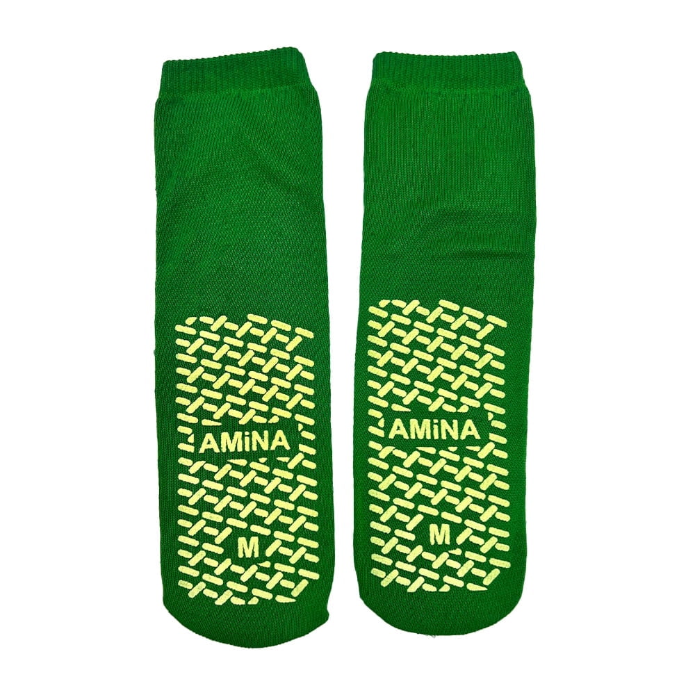AMiNA M Hospital Socks for Men & Women, Bright Green Non-Slip Grippy Socks, Extra Wide Non ...