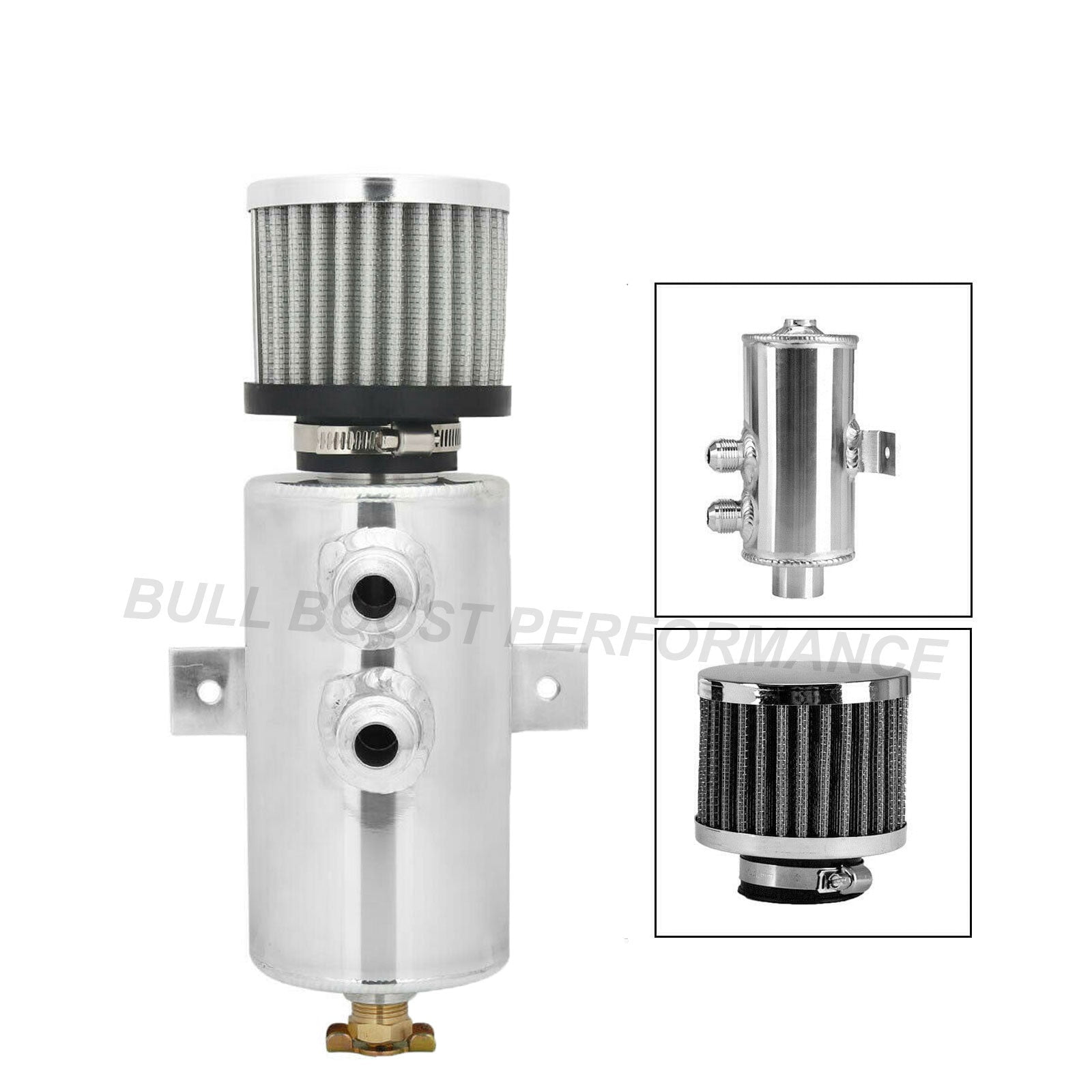 AN10 Silver Polished Aluminum Oil Catch Can Reservoir Tank W/ Breather ...