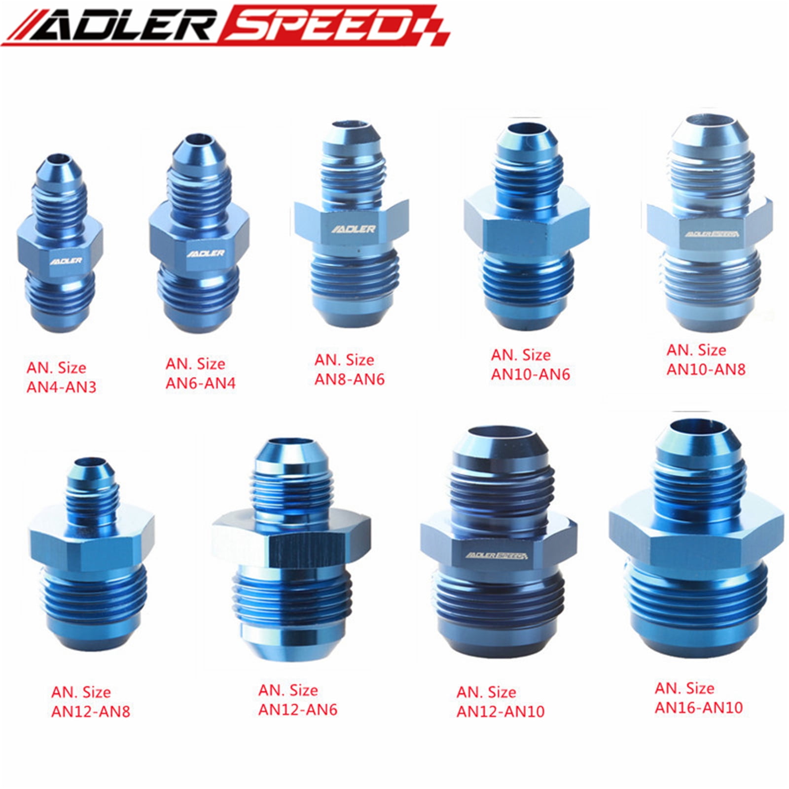 AN8-AN6 Blue-Straight Fitting Adapter, Male to Male, Aluminum - Walmart.com