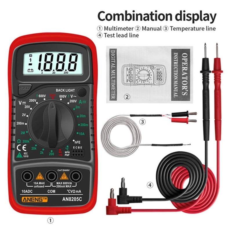 AN8205C Digital Multimeter AC/DC Ammeter Volt Ohm Test Meter Profession ...