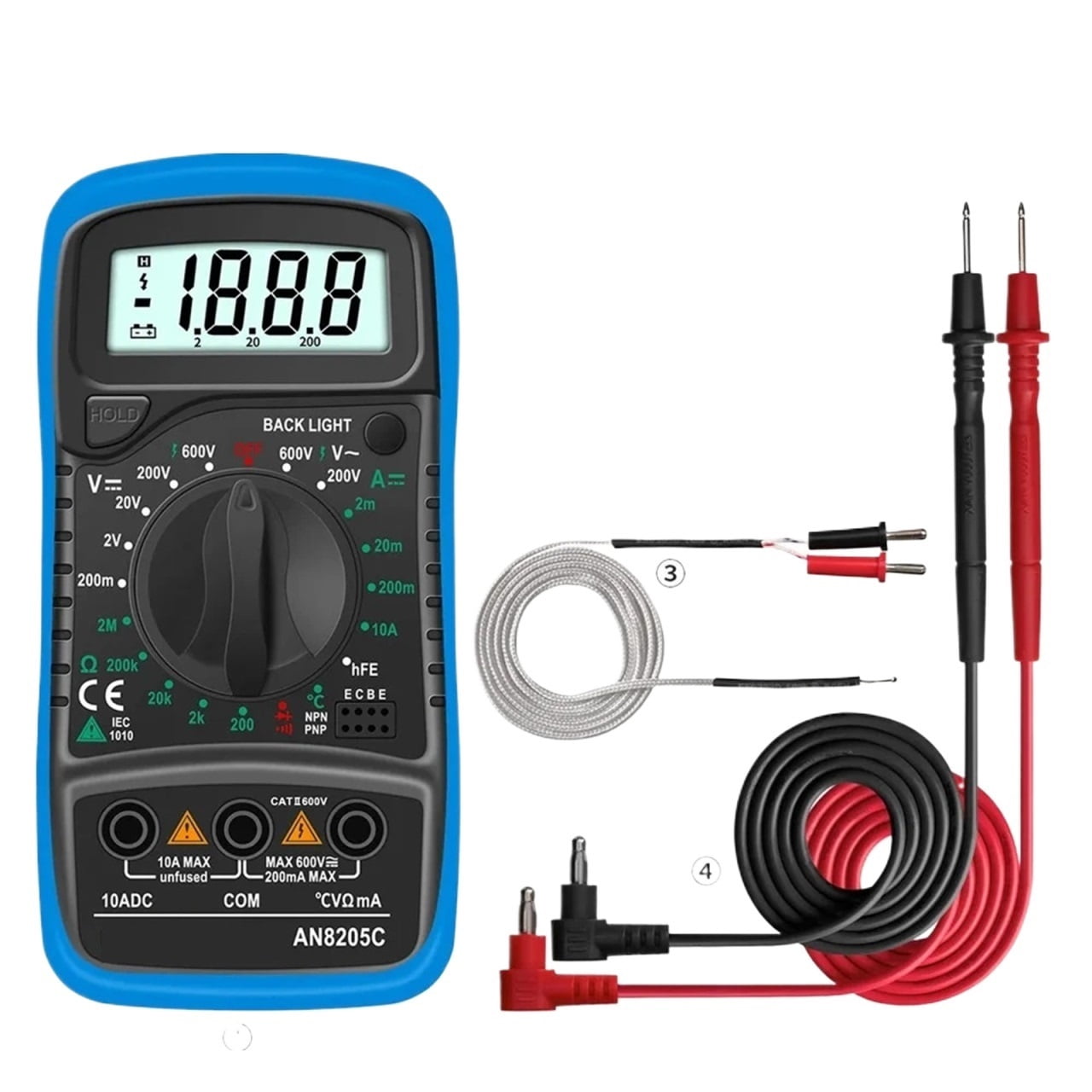 AN8205C Digital Multimeter Auto Range Backlight AC/DC Ammeter Volt Ohm ...