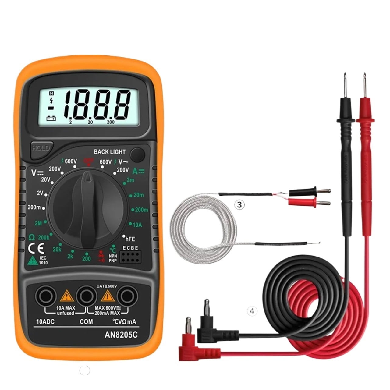 AN8205C Digital Multimeter Auto Range Backlight AC/DC Ammeter Volt Ohm ...