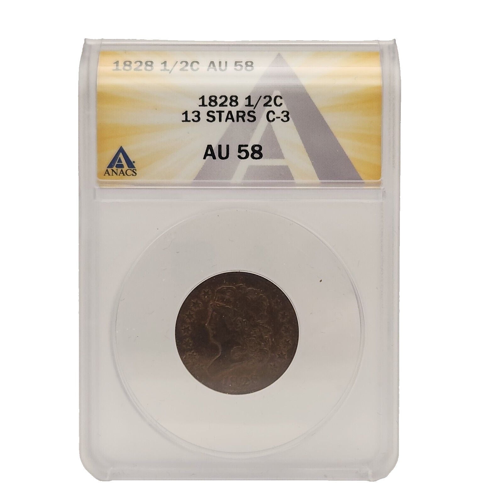 ANACS AU58 DETAILS 1828 Classic Head 13 Stars Copper Half Cent 1/2C C3 - Walmart.com