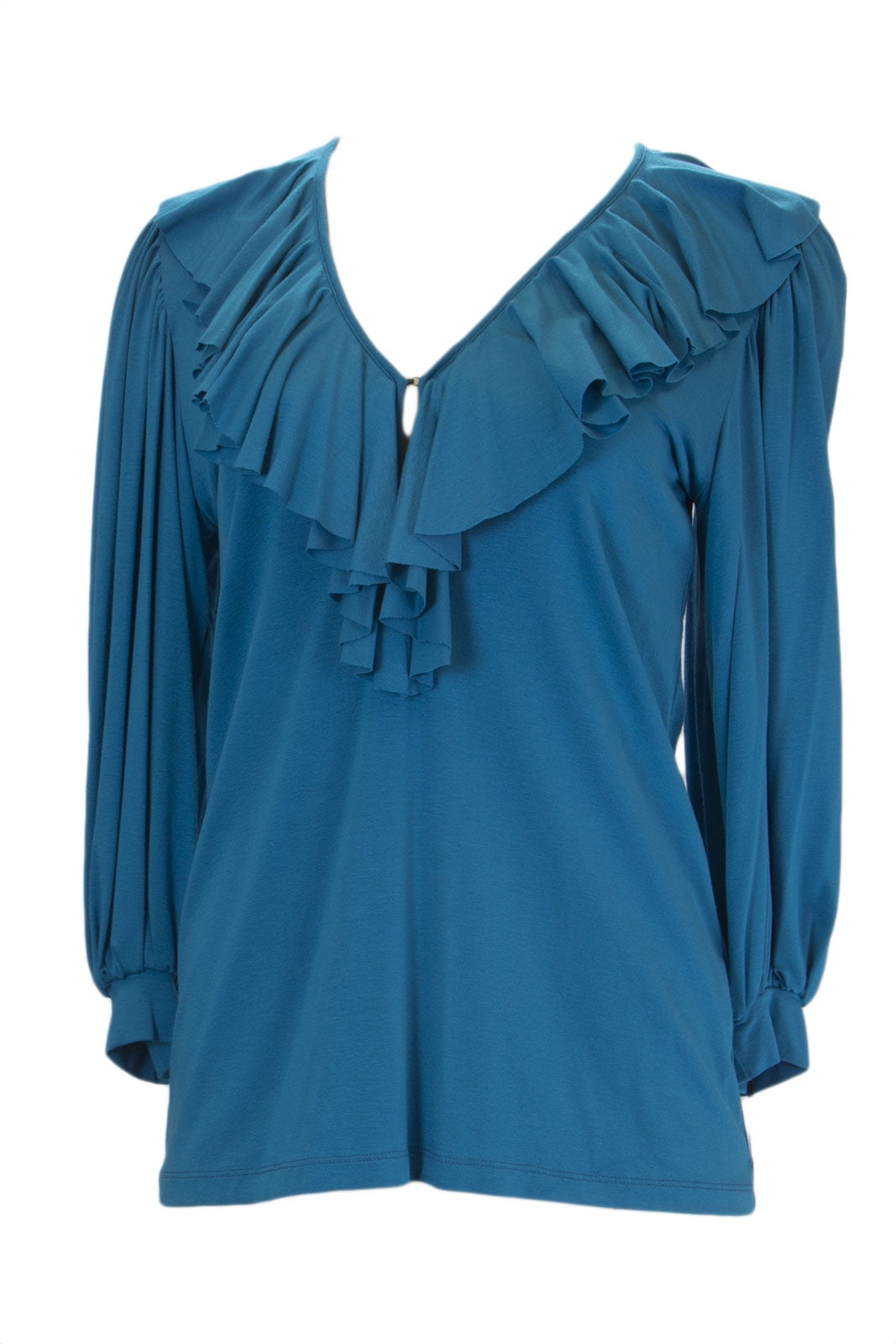 ANALILI Women's Ruffle Front Low Cut Keyhole Blouse 358AI10 Sz Medium ...
