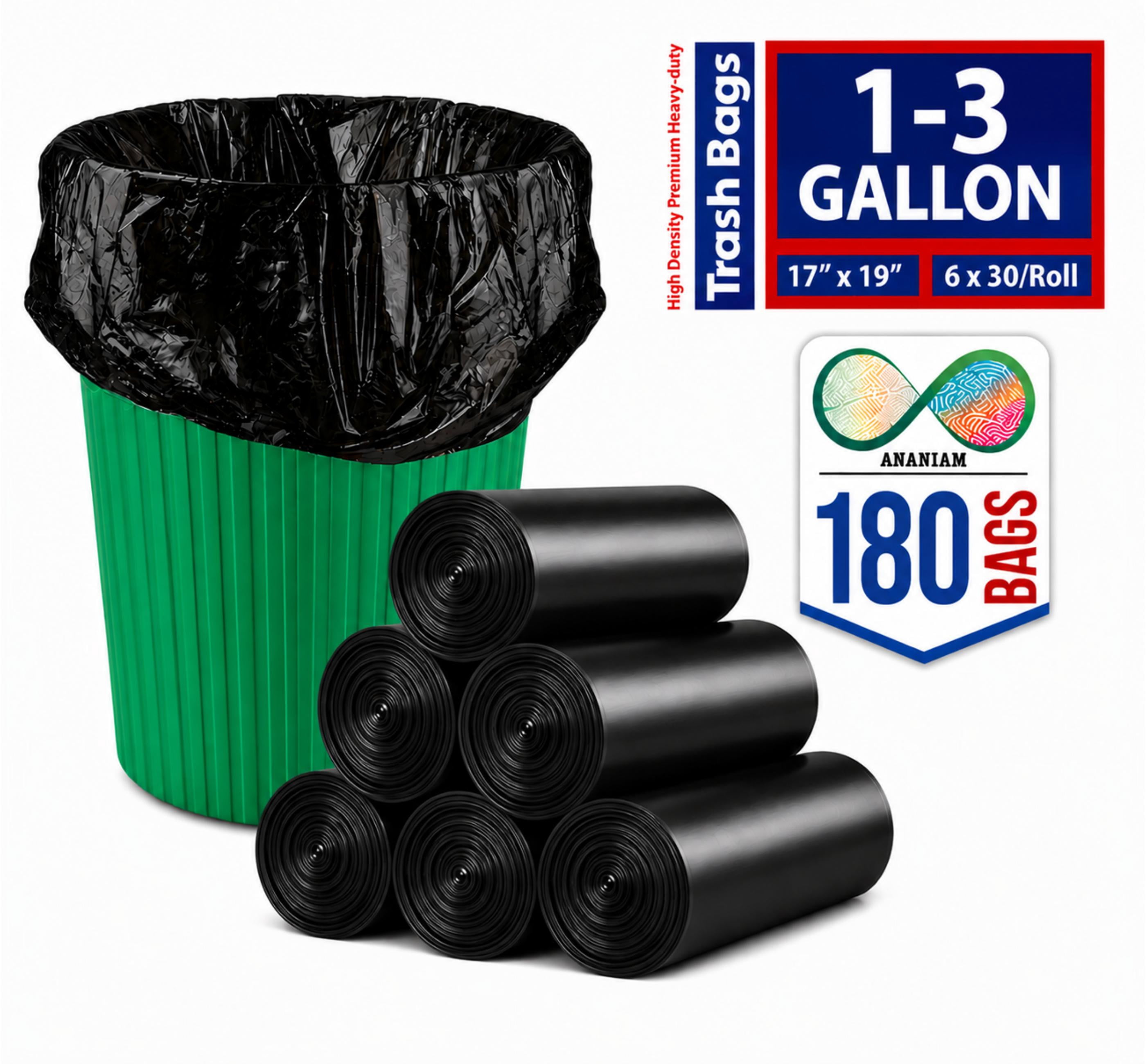 ANANTAM 2 Gallon 180 Counts Trash Bags,Twist Tie Closure, Garbage Bags ...