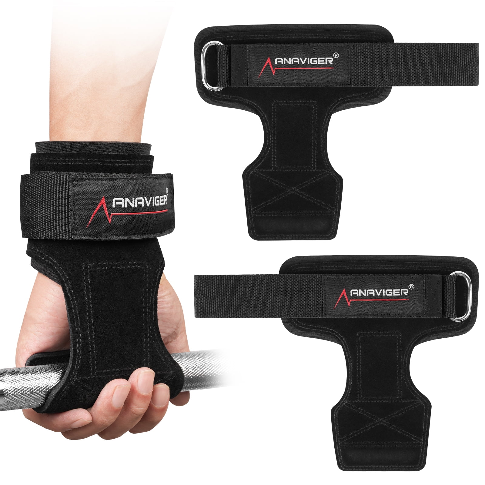 ANAVIGER Leather Weight Lifting/Wrist Straps: Enhanced Grip for Deadlifts & Powerlifting, Gym ...