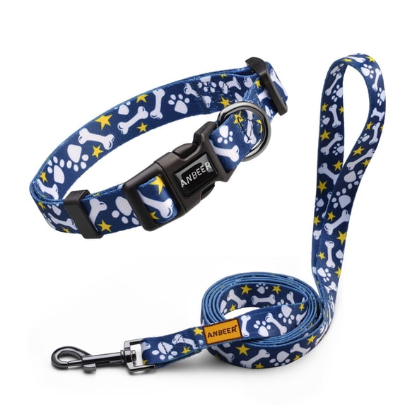ANBEER Dog Collar and Leash Set Pet Collar Adjustable with Dog Leashes ...
