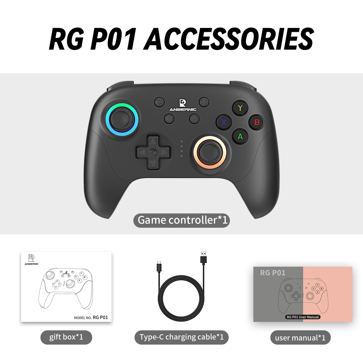 ANBERNIC RG P01 Bluetooth 5.3/Wired/2.4G Wireless Gamepad Compatible With Switch/PC/Steam ...