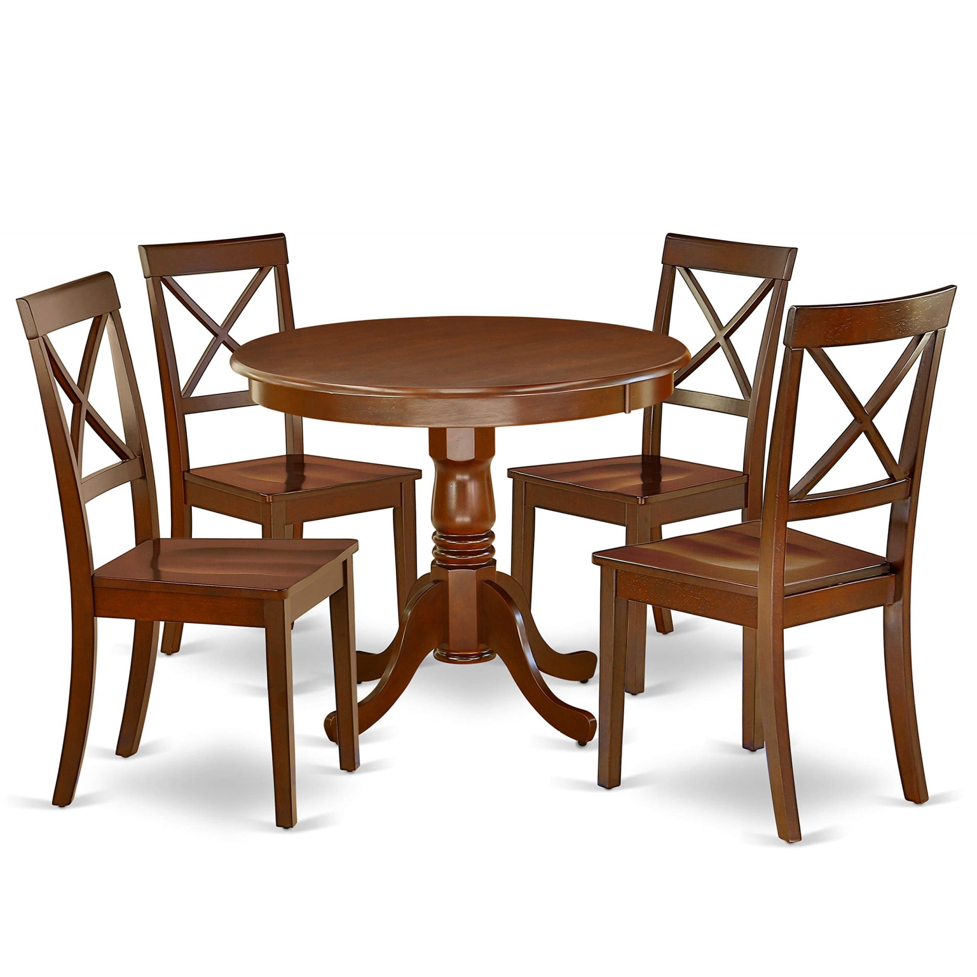ANBO5-MAH-W Dining Set, 5-Piece Traditional Design with Modern Twist ...